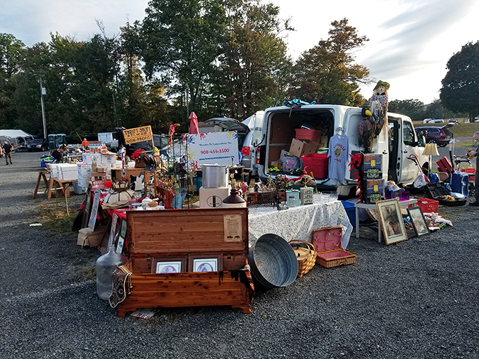 Flea market fashion! Colorful clothing racks and accessories create a budget-friendly boutique experience in the great outdoors. 