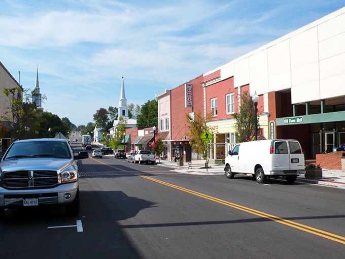 Christiansburg's colorful downtown buildings create a vibrant backdrop for community life that unfolds at human speed.