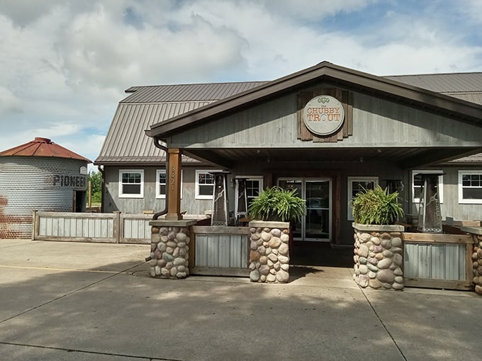 Chubby Trout's rustic charm suggests hearty portions and no-nonsense fish preparations inside. 