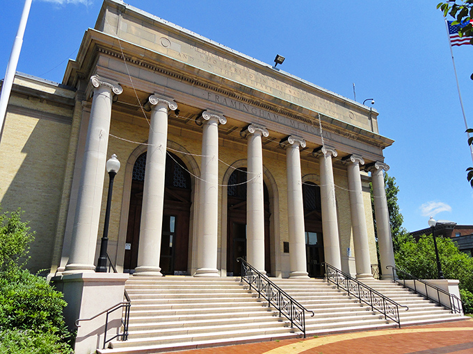 Framingham's grand civic architecture speaks to its evolution from colonial settlement to modern Massachusetts community.