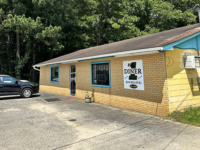 Bright yellow brick with blue trim, Number 1 Diner's simple exterior lets the food do all the talking.