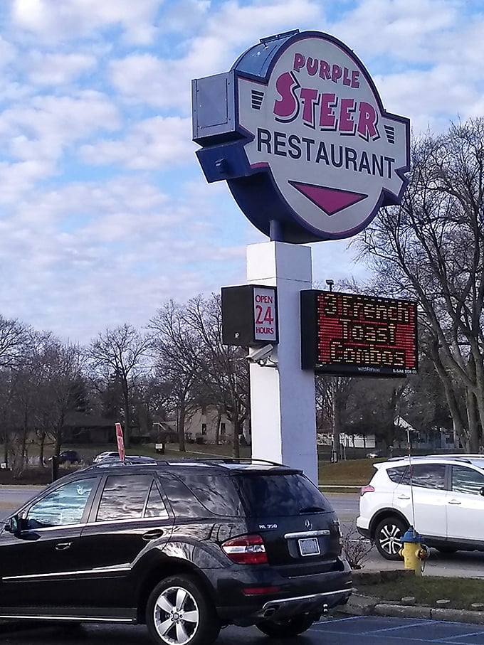 Purple Steer Restaurant (Highland): The distinctive purple sign has guided hungry Hoosiers through decades of cravings, political changes, and fashion disasters.