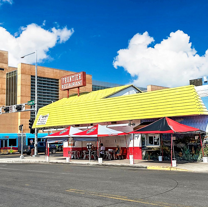 The Frontier's sunshine-yellow awning has sheltered generations of hungry students seeking sweet roll salvation.