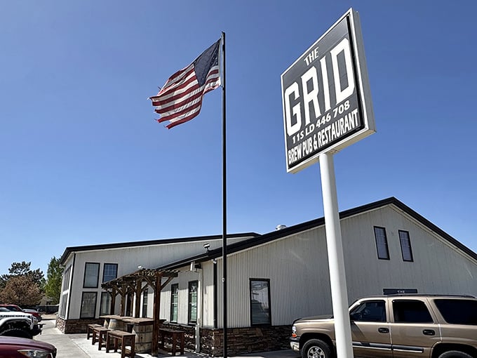The Grid's straightforward exterior and American flag say it all: honest food without the fuss.