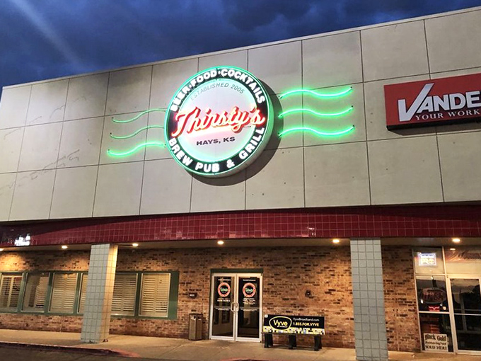 Thirsty's neon sign glows like a beacon for hungry night owls. When beer, food, and cocktails are advertised this boldly, you know they mean business!
