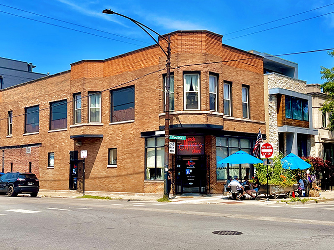 Uncle Mike's unassuming brick corner building—where Filipino breakfast traditions meet Chicago morning routines in delicious harmony.