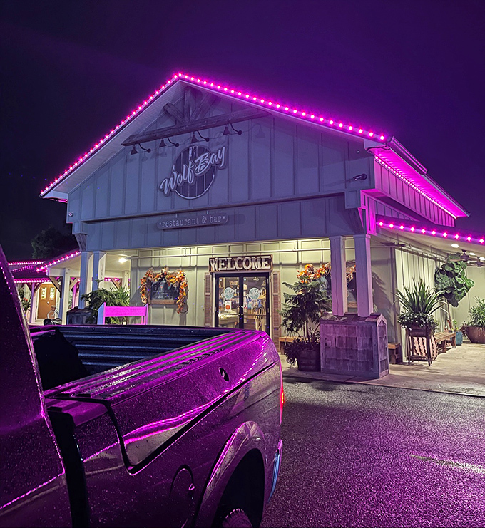 Wolf Bay: Those purple lights aren't just for show &ndash; they're setting the mood for a seafood romance that'll have you coming back for seconds!