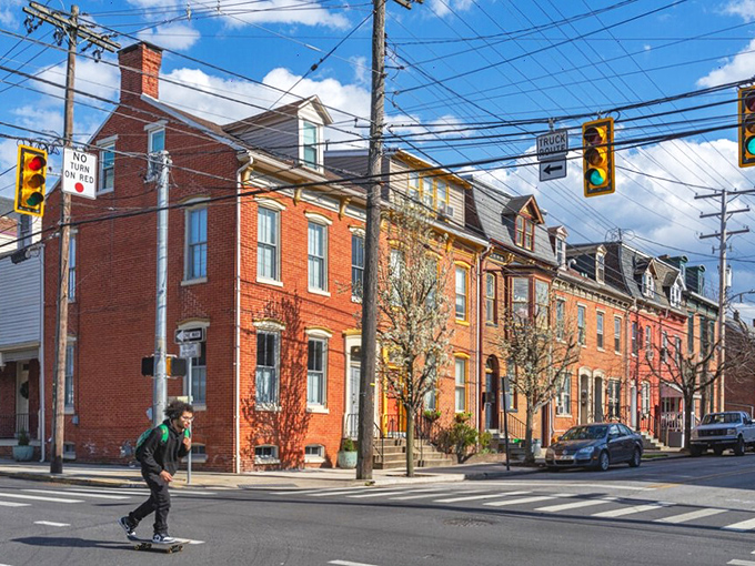 York's charming downtown features historic brick buildings where seniors can find affordable shopping and dining options.