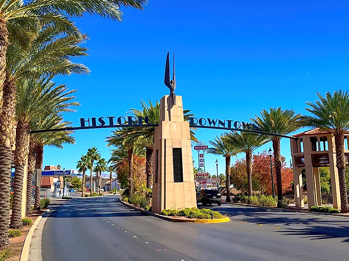 Mountains frame Boulder City's main street, where natural beauty comes free with your reasonably-priced retirement lifestyle.