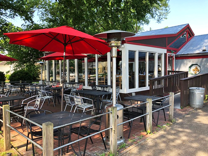 Those red umbrellas beckon you to linger longer. Brothers Burger Joint's inviting patio turns every burger into an alfresco celebration.