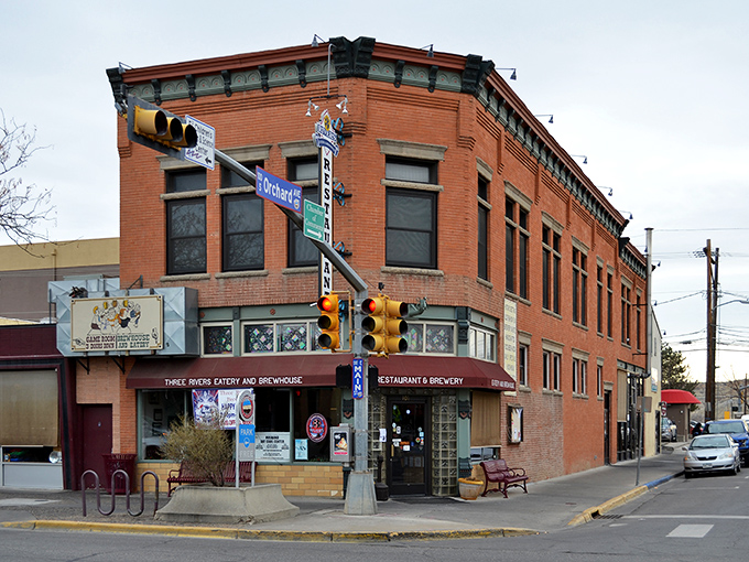 The J.M. Mahoney building anchors Farmington's downtown, its sturdy presence a reminder of the town's enduring frontier spirit.