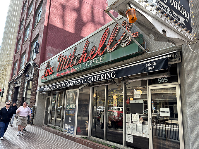 The iconic storefront of Lou Mitchell's hasn't changed much in decades. Why mess with perfection when your omelets already achieve it?