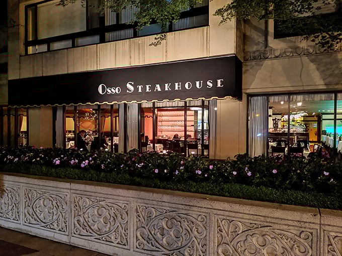Osso Steakhouse: Where San Francisco sophistication meets primal steak satisfaction. Even the night view looks appetizing through those windows.