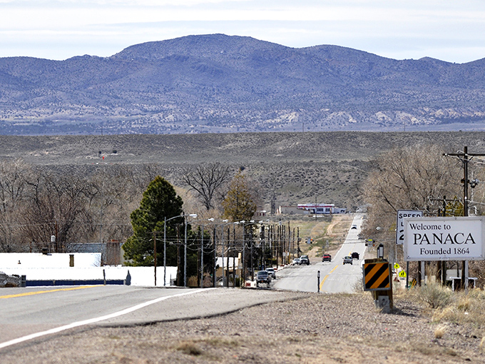 Mountains frame the road to Panaca, a town where "social network" still means front porch conversations.