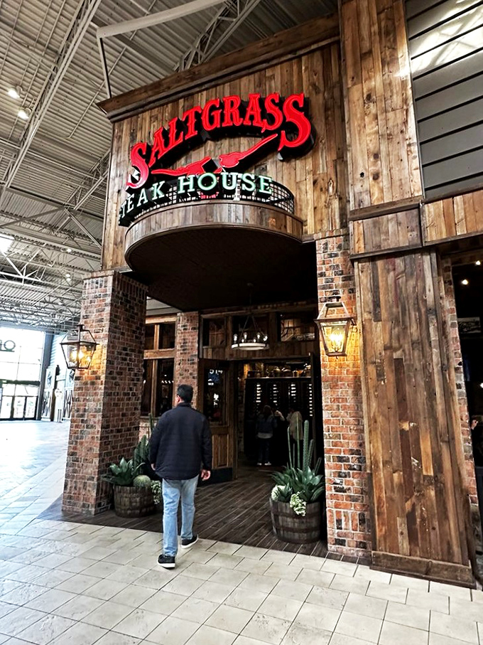 The rustic wood and stone exterior hints at the primal pleasure of perfectly grilled beef waiting just beyond those doors.Add to Conversation