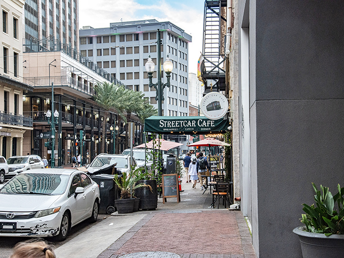 Those sidewalk tables offer front-row seats to New Orleans mornings, complete with coffee that makes Monday feel like Saturday.