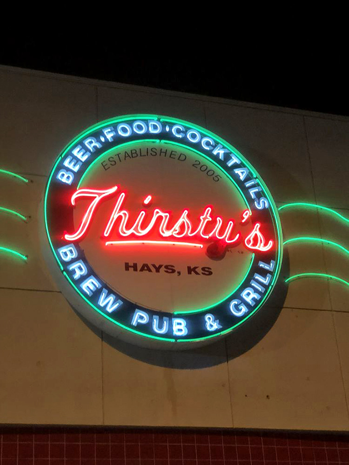 The vibrant circular logo of Thirsty's promises a trifecta of happiness: great beer, tasty food, and cocktails that'll make you forget you're in Kansas.