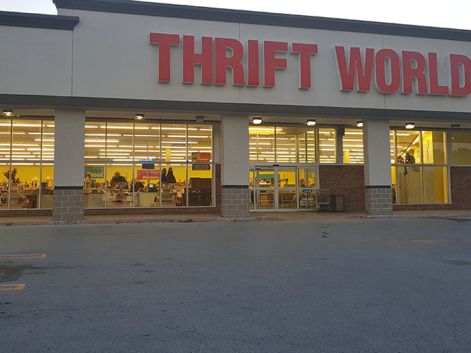 As the sun sets on Thrift World, the real treasures are the bargains you'll find illuminated under fluorescent lights inside.