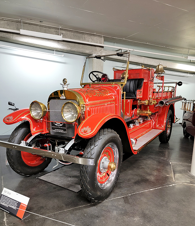 This vibrant fire engine proves emergency vehicles weren't always utilitarian. Even life-saving equipment had style in the Roaring Twenties.