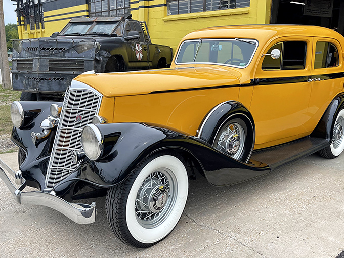 This vintage Pierce-Arrow looks ready for a Gatsby party. Its copper-toned elegance reminds us when automobiles were crafted, not merely manufactured.