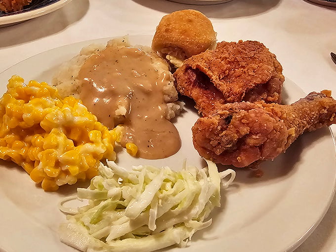 A plate that tells the story of rural America better than any history book &ndash; fried chicken, mashed potatoes, gravy, corn, and slaw in perfect harmony.