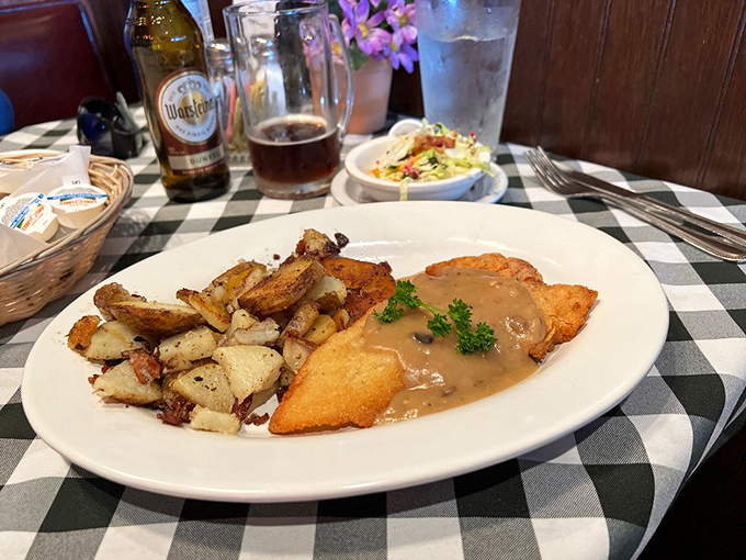The Black Forest Schnitzel with gravy is what comfort food dreams are made of. Pair with a German beer and suddenly Monday feels like Saturday.
