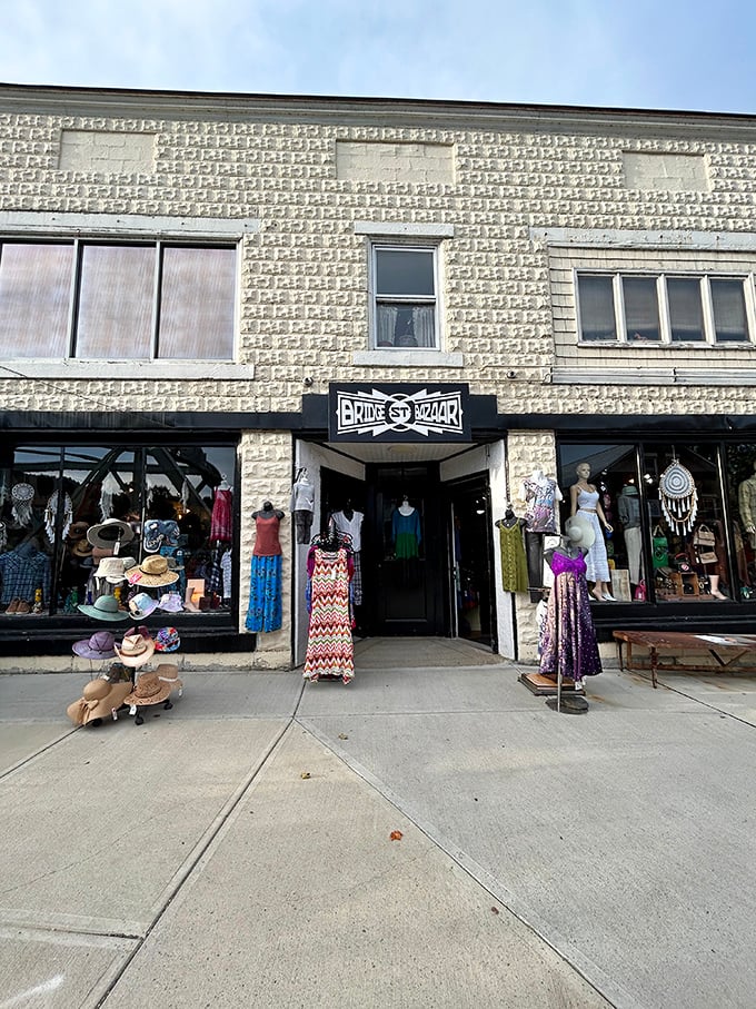 The Bridge Street Bazaar displays its colorful wares like a fashionable friend saying, "Trust me, that hat is definitely you."