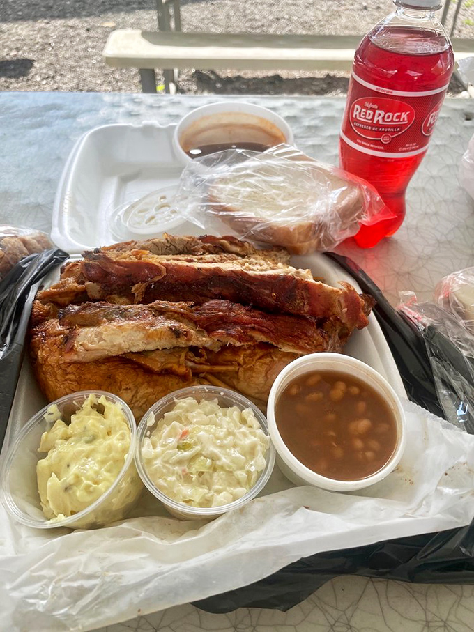 The barbecue sampler that ruins all future cookouts. Those collard greens and cornbread have clearly been taking their supporting role seriously.