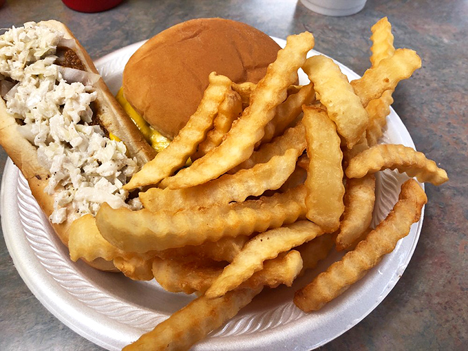 Crinkle-cut fries and a sandwich that doesn't need fancy ingredients to shine. Sometimes the classics are classics for a reason.