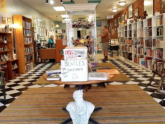 Literary heaven awaits in this checkerboard-floored bookshop, where Beatles magazines and vintage treasures create a browser's paradise.