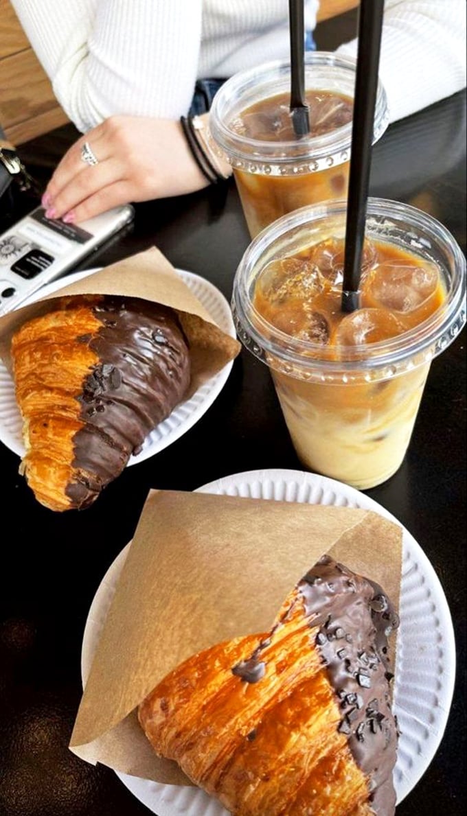 French pastry meets coffee shop excellence. These chocolate-dipped croissants aren't just breakfast&mdash;they're an argument against morning grumpiness.