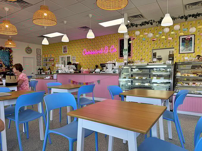 The bakery's cheerful interior feels like stepping into a Wes Anderson film where everyone gets their own perfect pastry in the final scene.