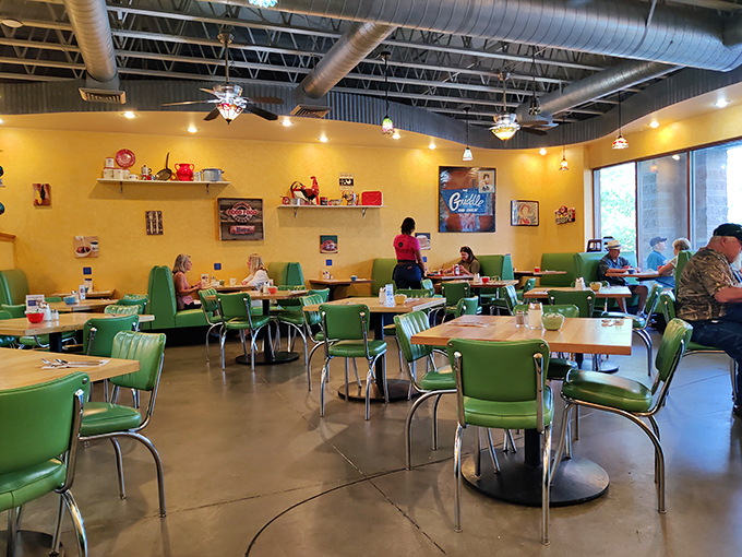 The dining room&mdash;where strangers become neighbors and the cheerful yellow walls seem to amplify the morning sunshine.