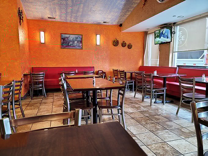 The dining room balances casual comfort with authentic charm – those red booths have witnessed countless "mmm" moments of culinary bliss.