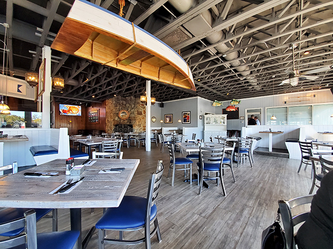 Nautical charm meets Eastern Shore comfort in a dining room where every table feels like the captain's table.