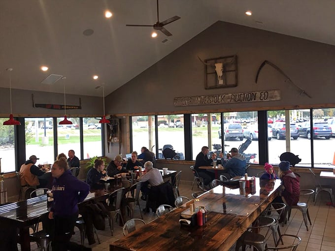 Where strangers become friends over the universal language of "pass the napkins." The vaulted ceiling makes room for rising food euphoria.