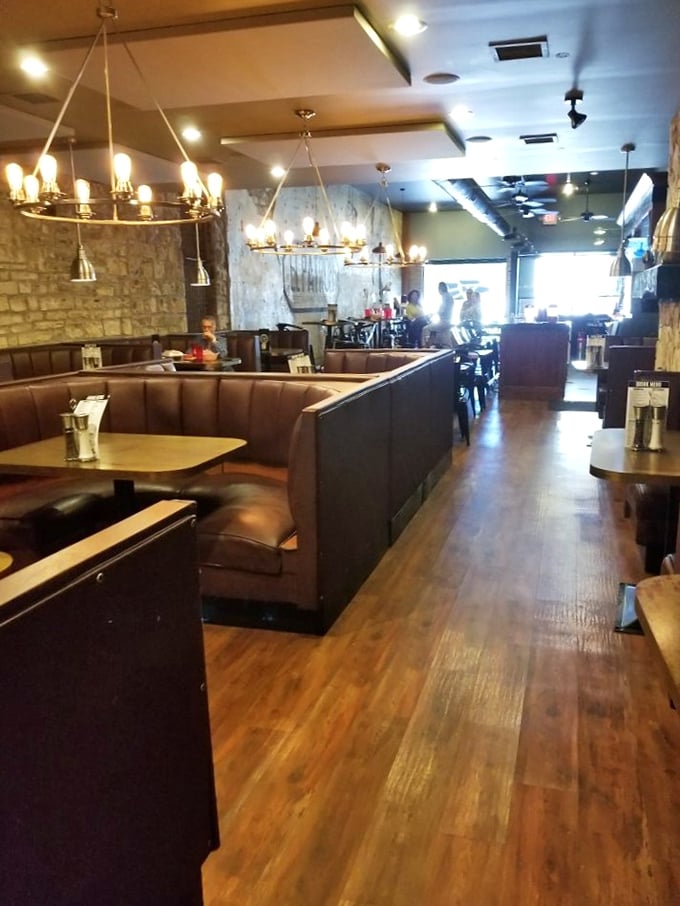 Brown leather booths and limestone walls create the perfect backdrop for conversations that flow as easily as the tequila. Stone walls suggest permanence&mdash;this place isn't going anywhere.