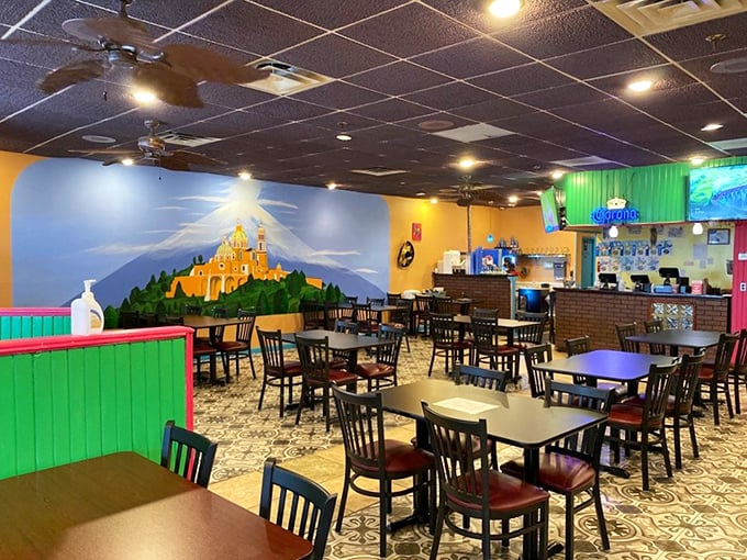 The mural transports you to Mexico while the thoughtful layout ensures your conversation won't be interrupted by neighboring tables' debate about Indiana basketball.