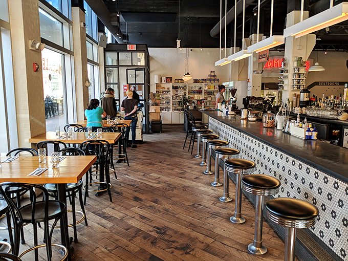 The dining area balances nostalgia with contemporary comfort&mdash;wooden tables and counter seating invite you to stay awhile and contemplate a second helping.