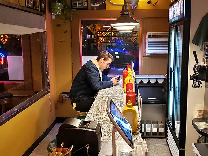 Where burger dreams come true. The cozy counter space invites solo diners to focus on what matters most&mdash;the food.