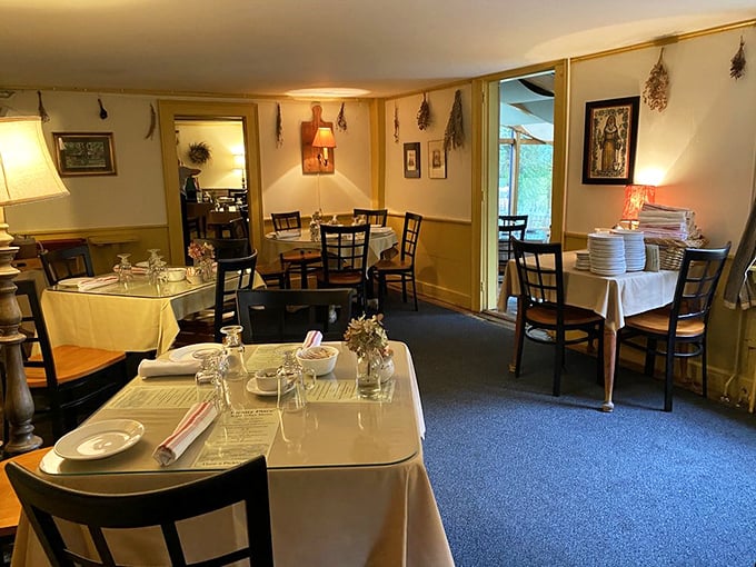 Every nook in this dining room feels like it has centuries of stories to tell. The dried herbs hanging above are tomorrow's flavor waiting to happen.