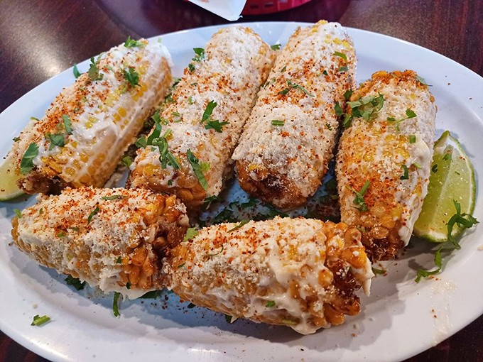 Mexican street corn dressed in its Sunday best&mdash;slathered with creamy goodness and dusted with spices. Corn has never felt so honored.