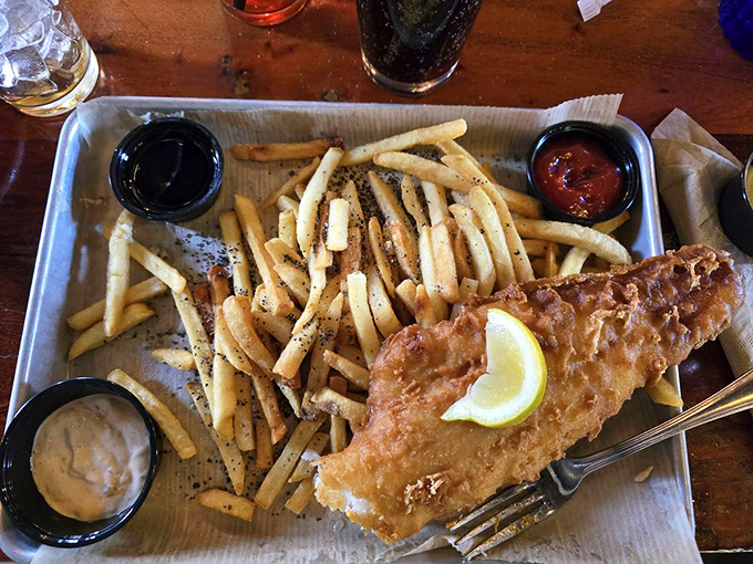 Fish and chips that would make the British jealous, with fries so perfectly arranged they deserve their own architectural award.