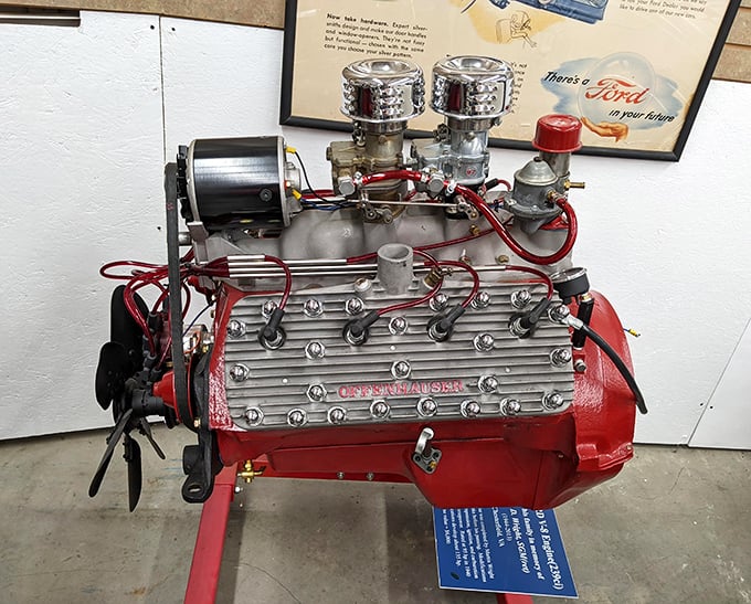 This isn't just an engine; it's industrial sculpture in red and chrome that changed how America moved. Mechanical poetry in motion.