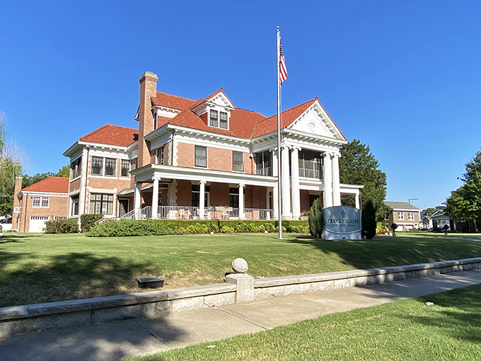 The Frank Phillips Home exudes Gilded Age grandeur with its stately columns and red-tiled roof &ndash; oil money never looked so architecturally eloquent.