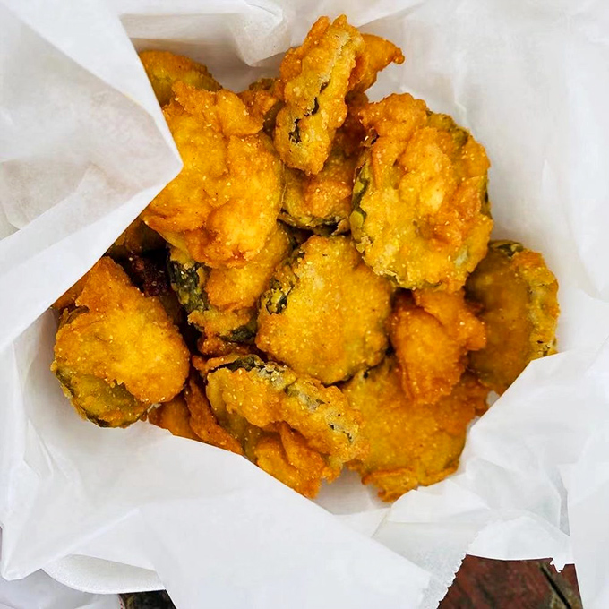 These golden fried pickles are the potato chip's sophisticated cousin&mdash;tangy, crunchy armor hiding that vinegary zing we all secretly crave.