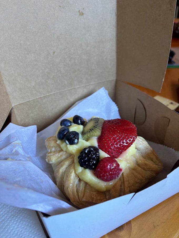 Breakfast of champions! This fruit-topped pastry with its flaky layers and creamy filling makes Monday mornings something to look forward to.