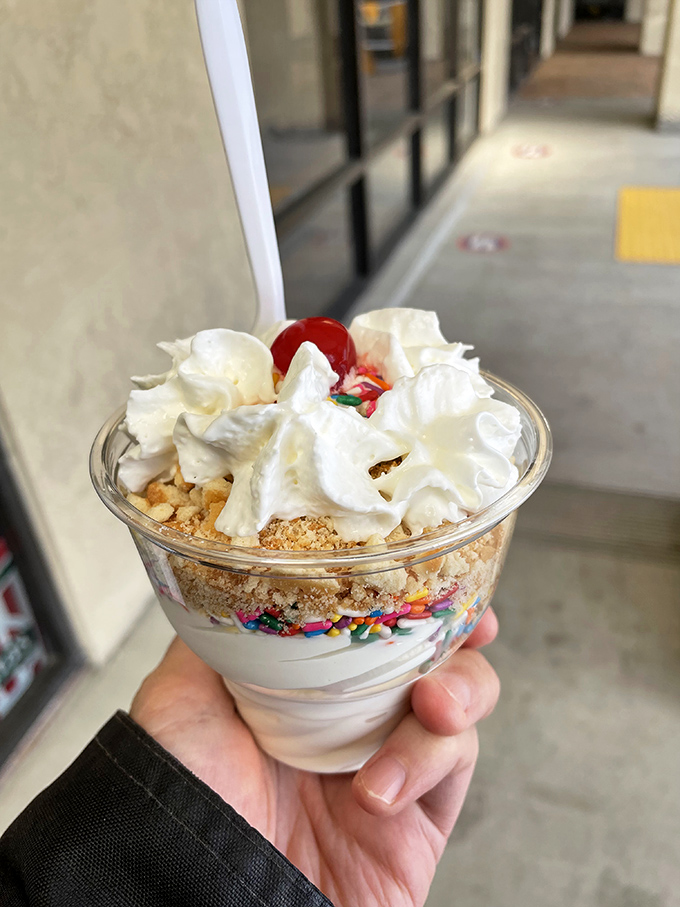This isn't just a parfait; it's an architectural achievement. Layers of custard, crunch, and whipped cream that would make Frank Gehry proud.