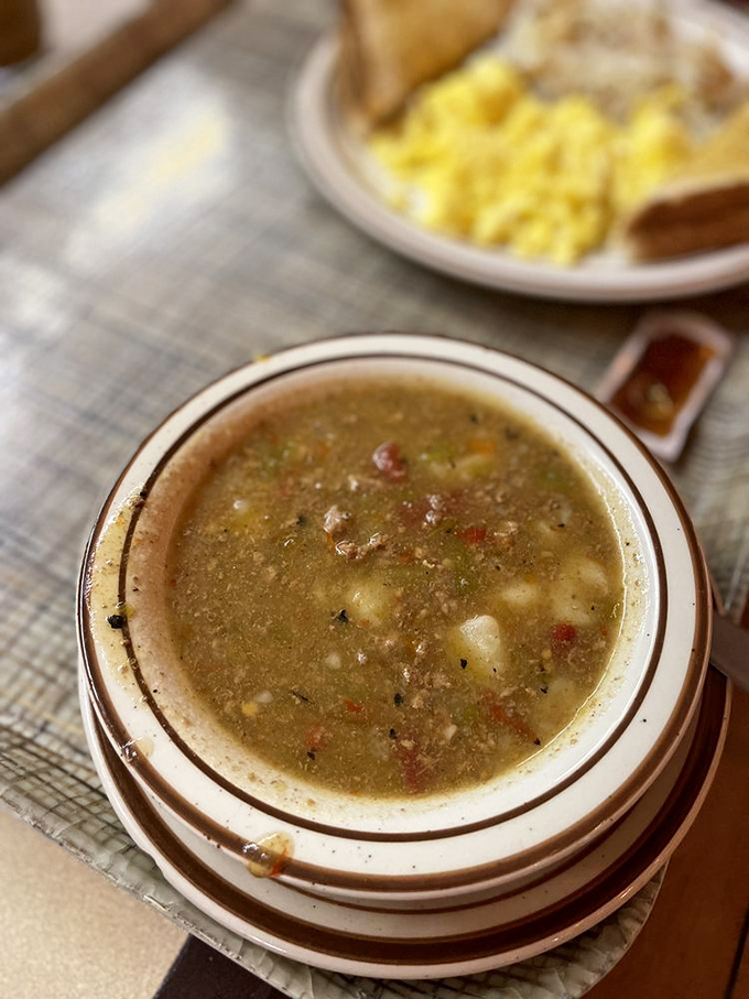 This isn't just soup; it's liquid New Mexico in a bowl, with each spoonful of green chile stew telling stories of the Southwest.