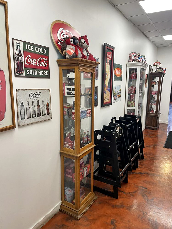Even the hallway showcases the diner's Coca-Cola memorabilia collection – a fizzy trip through America's soda pop heritage.